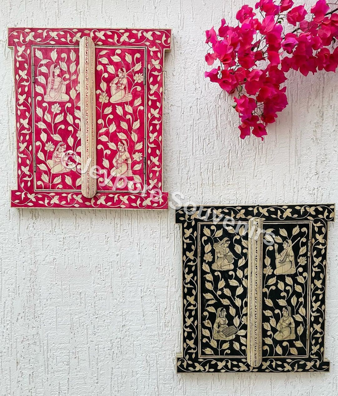 Handpainted colorful windows with bone inlay | Wall mounted wall panel ...
